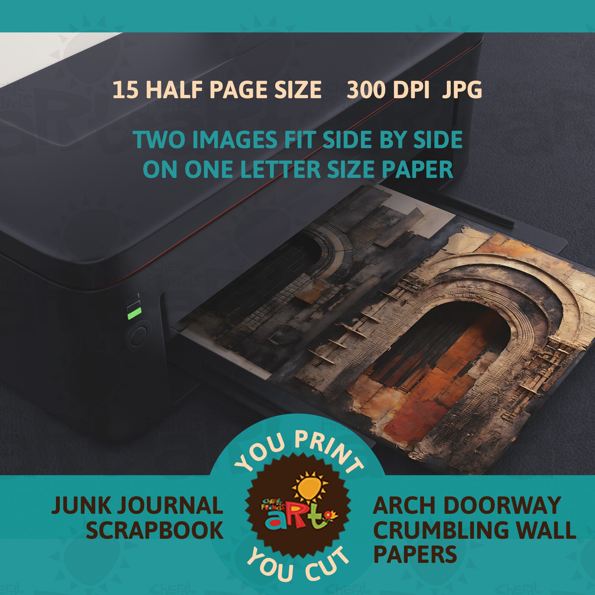 Arched Doorway Collage Printable Junk Journal Half Papers, Dark ...