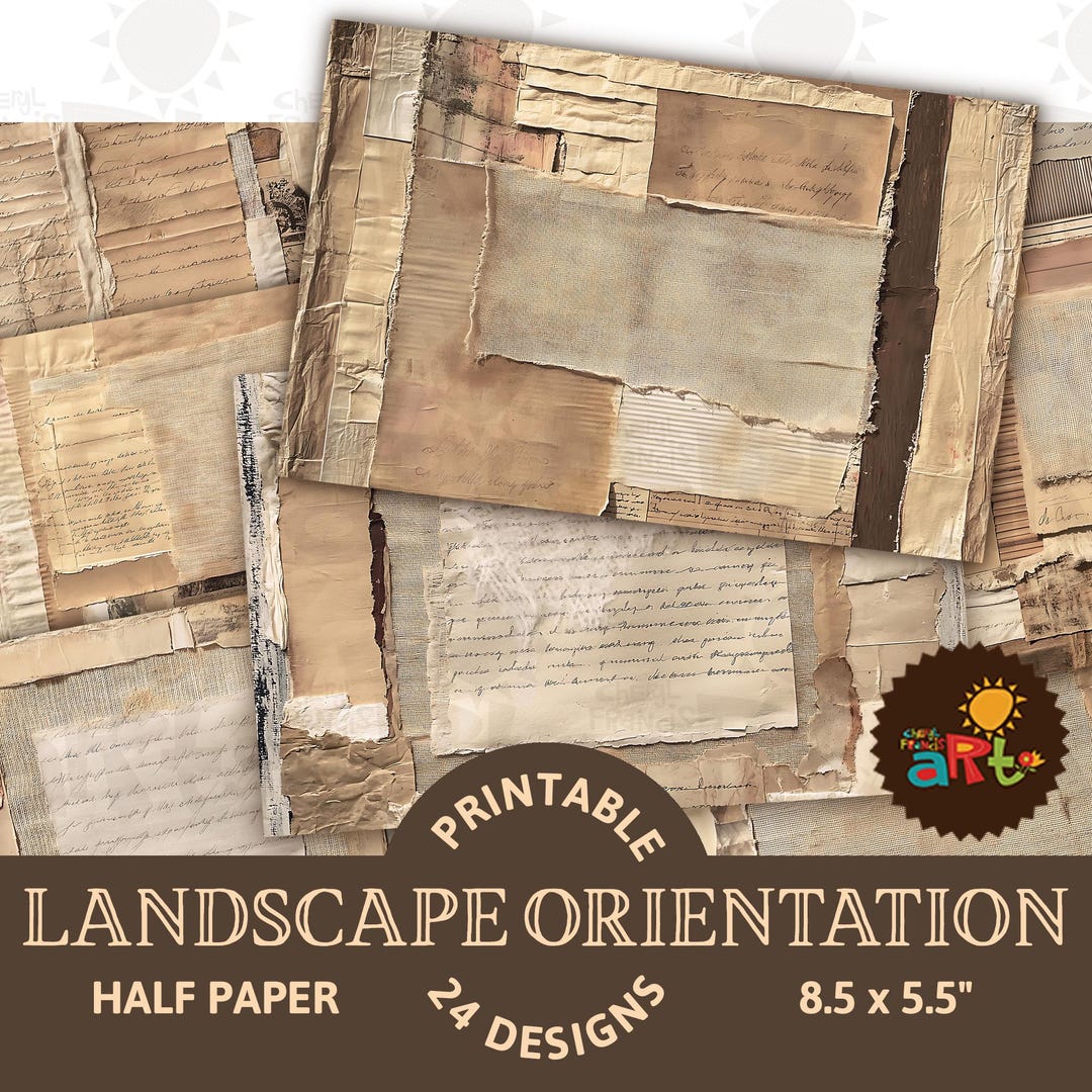 Layered Ephemera Collage Printable Junk Journal Horizontal Half Paper ...