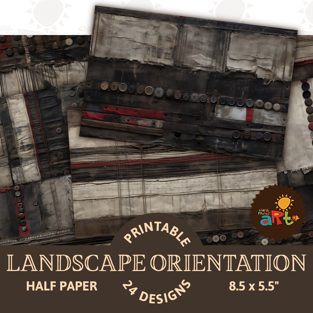 Rugged Textile Collage Printable Junk Journal Horizontal Half Paper ...