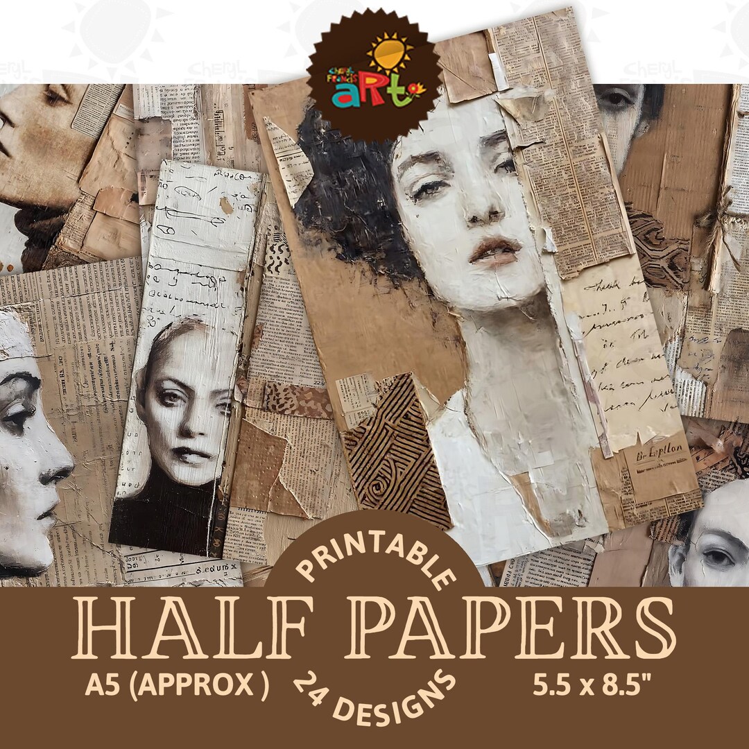 Woman Scrap Portrait Browns Natural Textured Collage Printable Junk ...