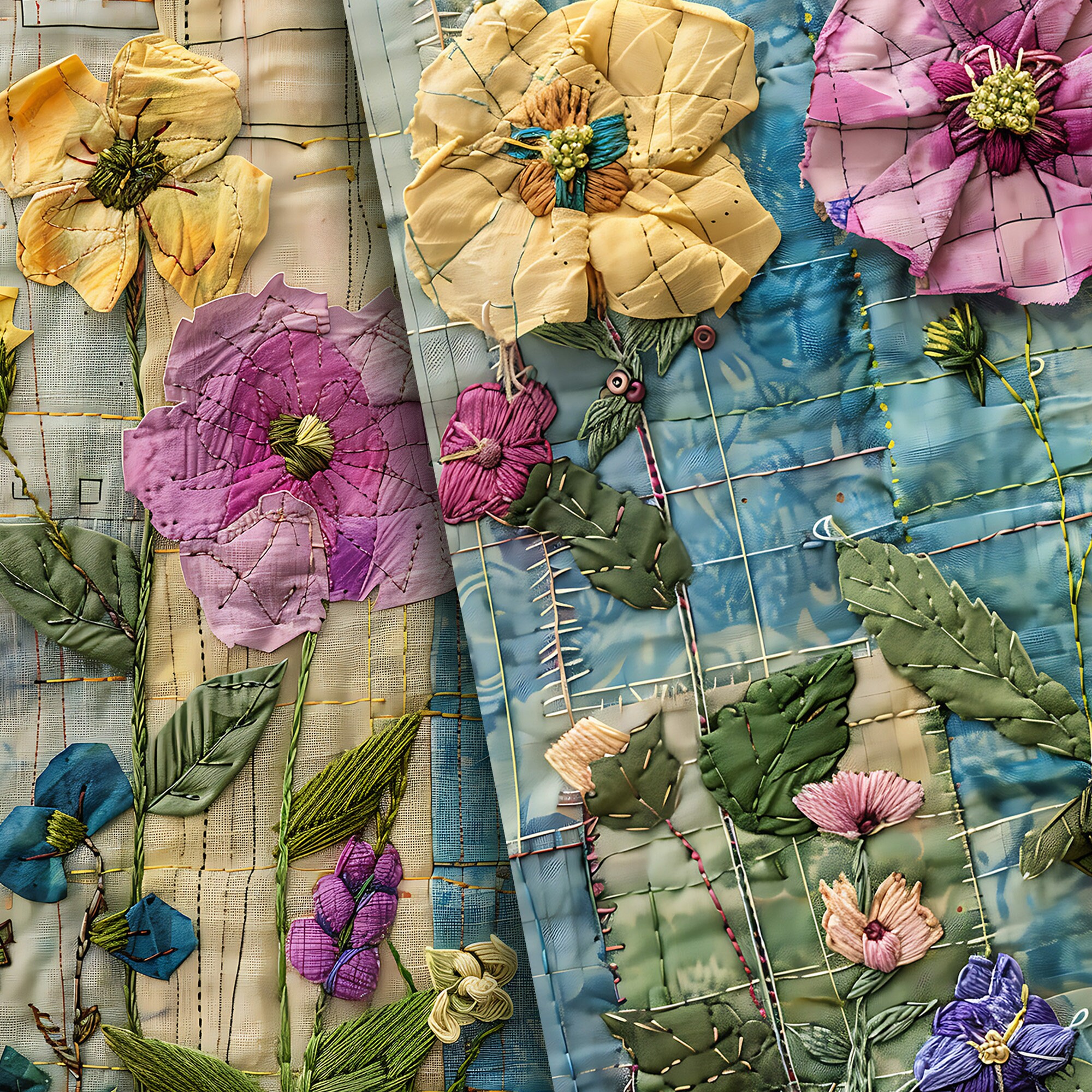 Embroidered Spring Floral Quilt Printable Junk Journal Half Paper ...