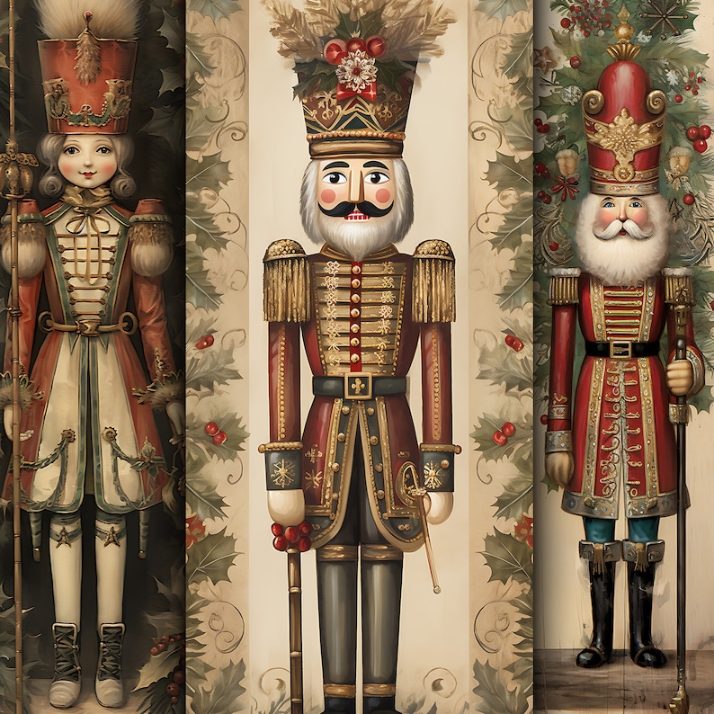 Nutcracker Christmas Collage Printable Tall Slim Junk Journal Papers ...