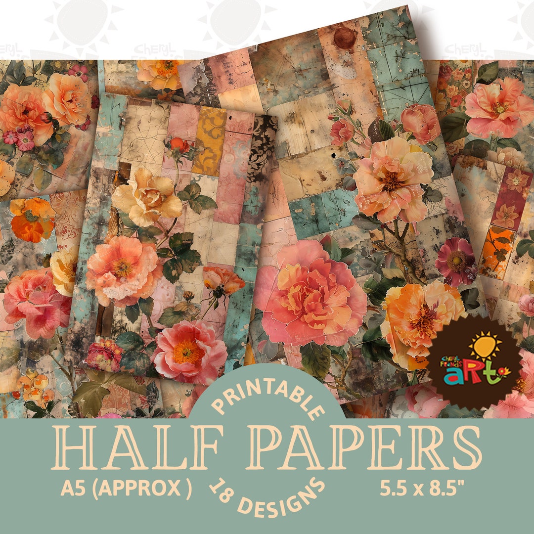 Vintage Paper Floral Collage Printable Junk Journal Half Papers ...
