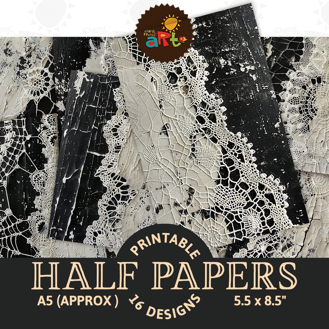 Plaster and Paint Messy Lace Collage Printable Junk Journal Half Paper ...