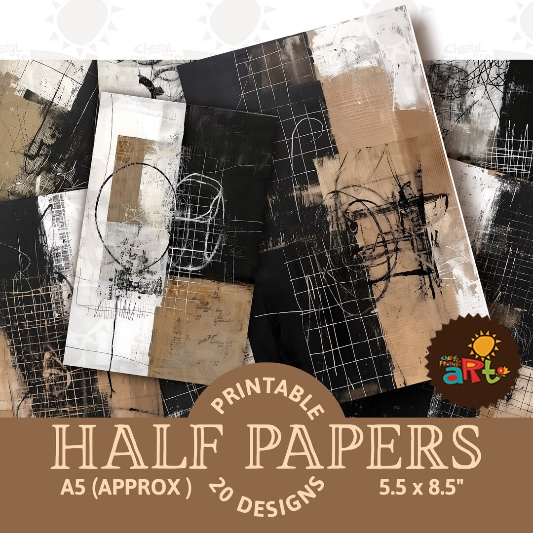 Printable Junk Journal Half Papers, Black White Quick Marks Collage ...