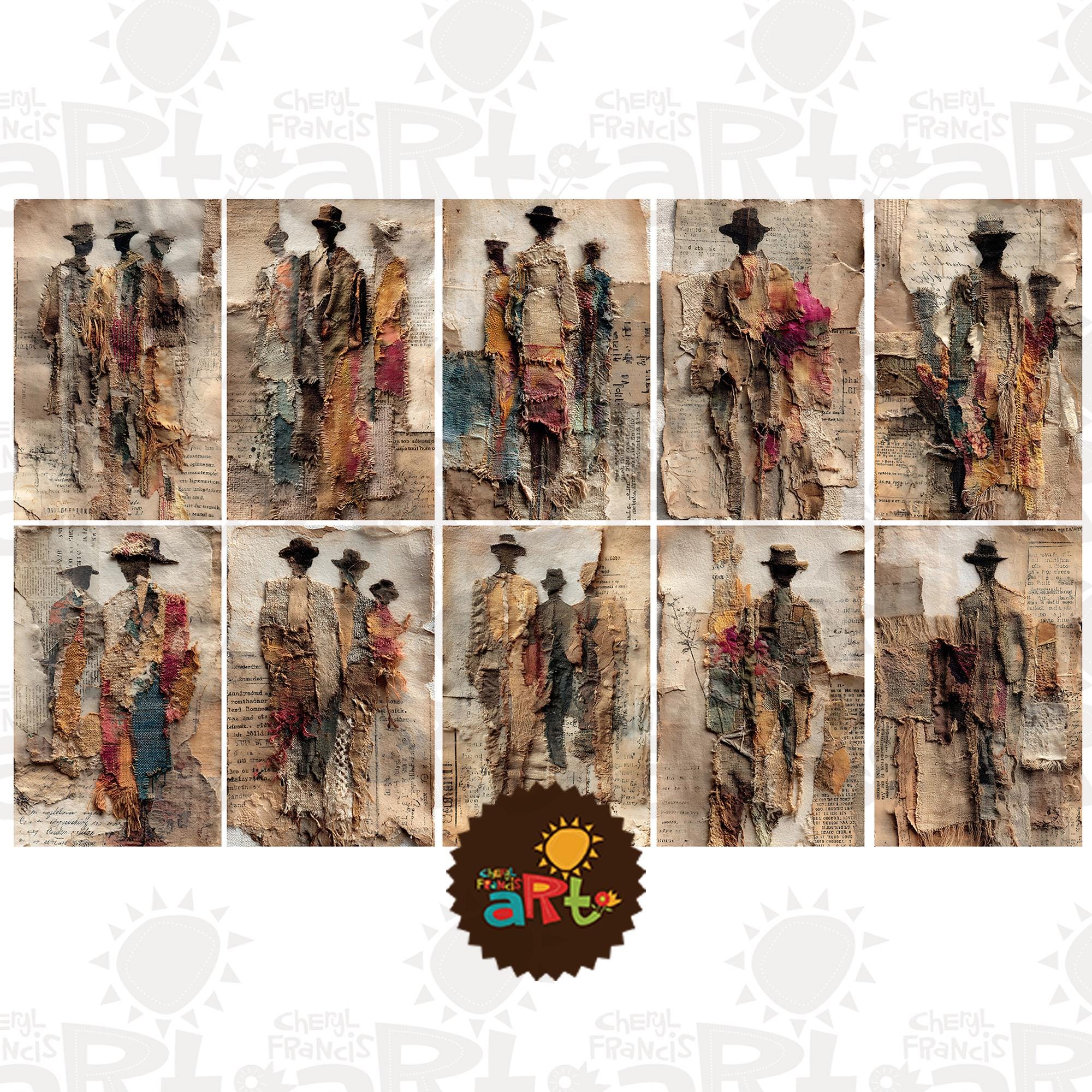 Textile Collage Figures: Junk Journal Printable Pages (digital Download ...