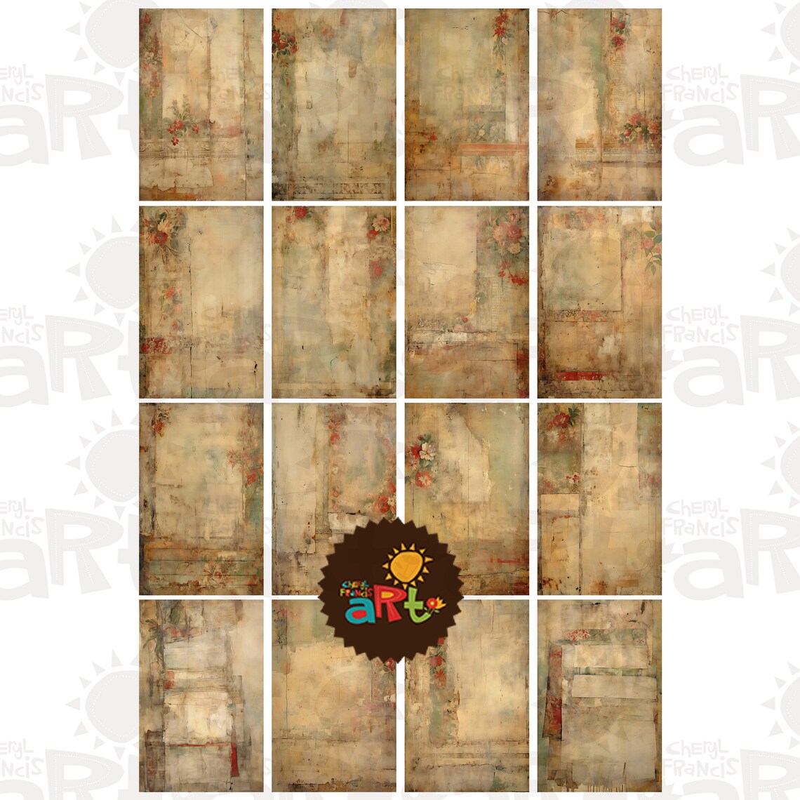 Grunge Christmas Floral Paper Collage Printable Junk Journal Half ...