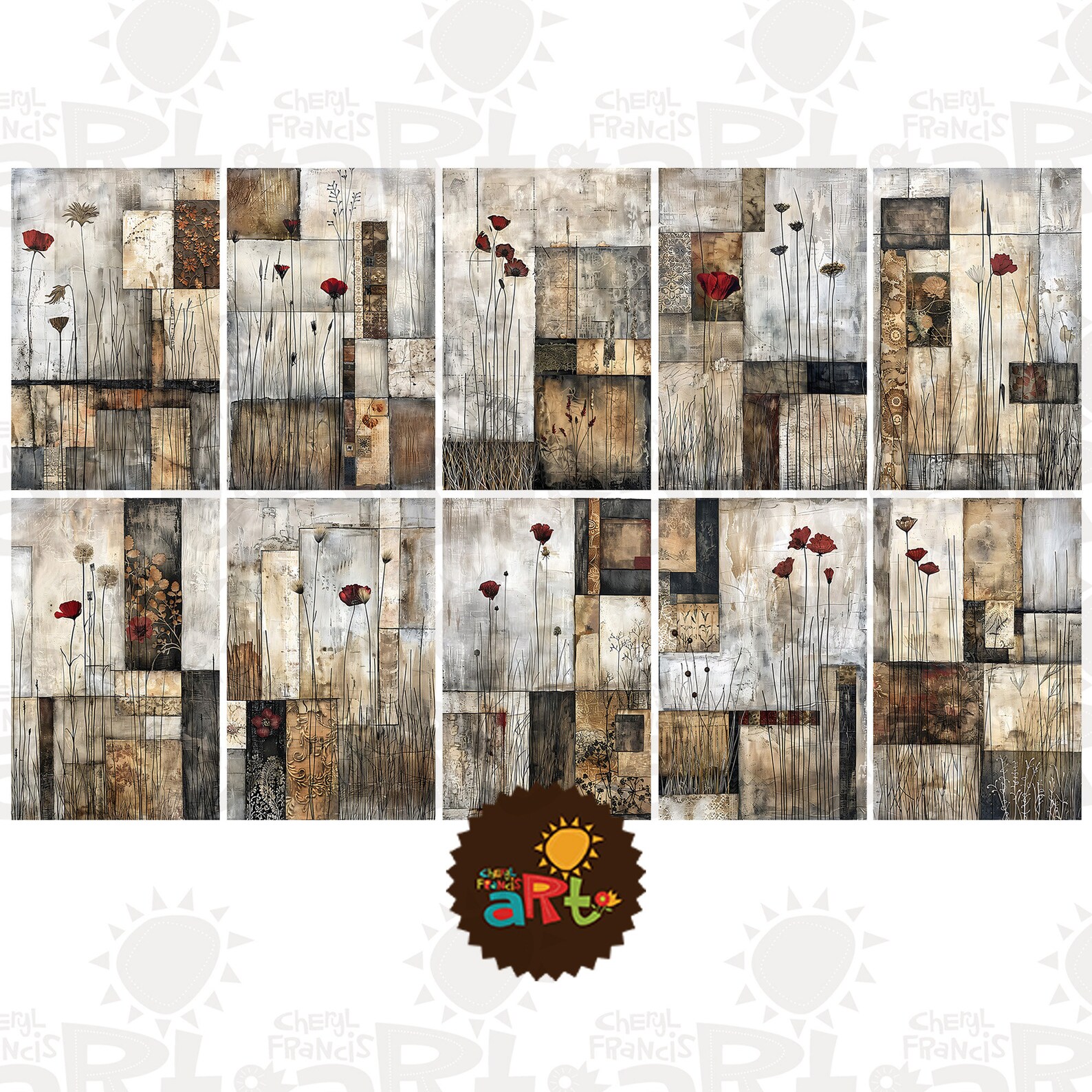 Floral on Earthy Color Block Collage Printable Junk Journal Half Paper ...