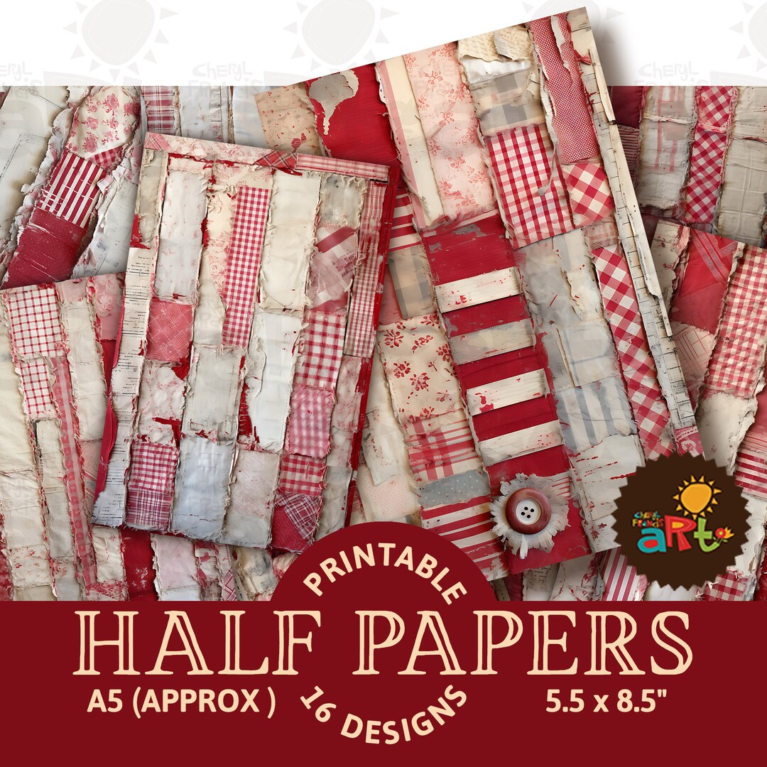 Red and White Scrap Collage Printable Junk Journal Half Papers ...