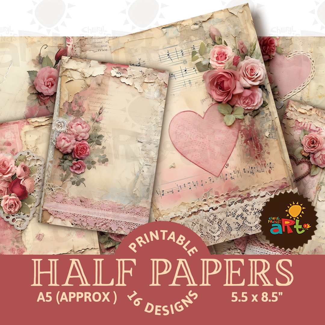 Sweet Pink Floral Shabby Heart Scrap Collage Printable Junk Journal ...