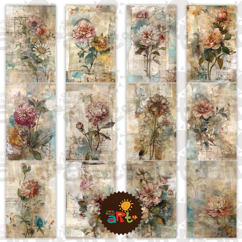 Floral Scraps Printable Junk Journal Half Papers, Scrapbook Background ...