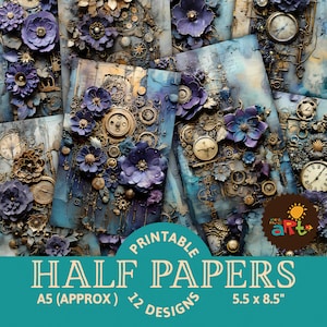 12 Mixed Media Steampunk Grunge Paper Collage Printable Junk Journal ...