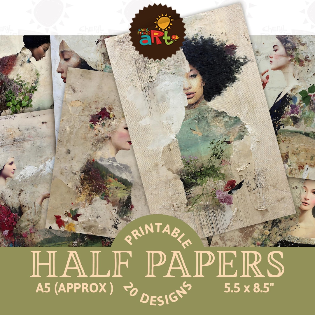 Woman Nature With Landscape Collage Printable Junk Journal Page Half ...