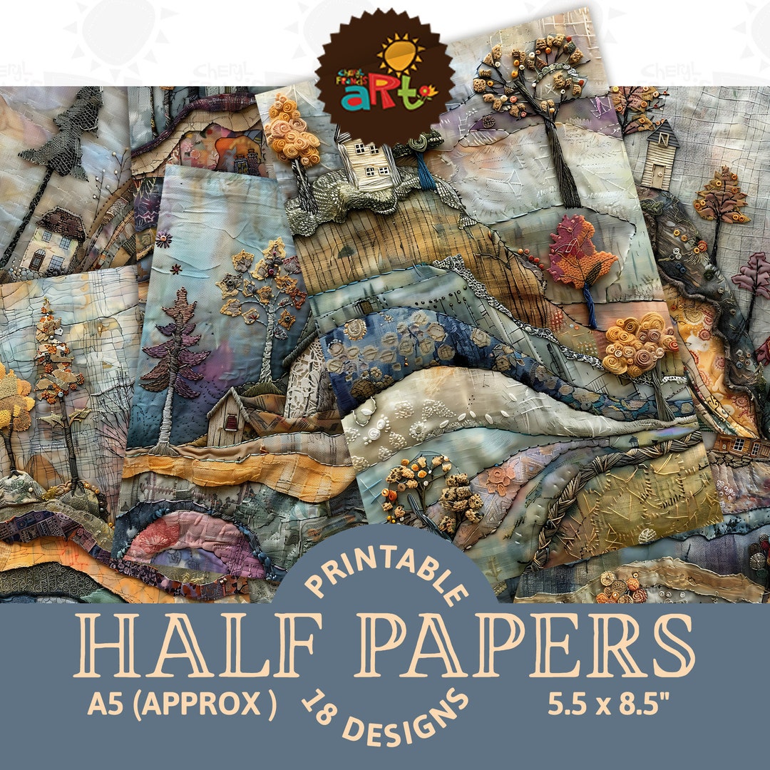 Fiber Art Stitched Hillside With House Printable Junk Journal Half ...