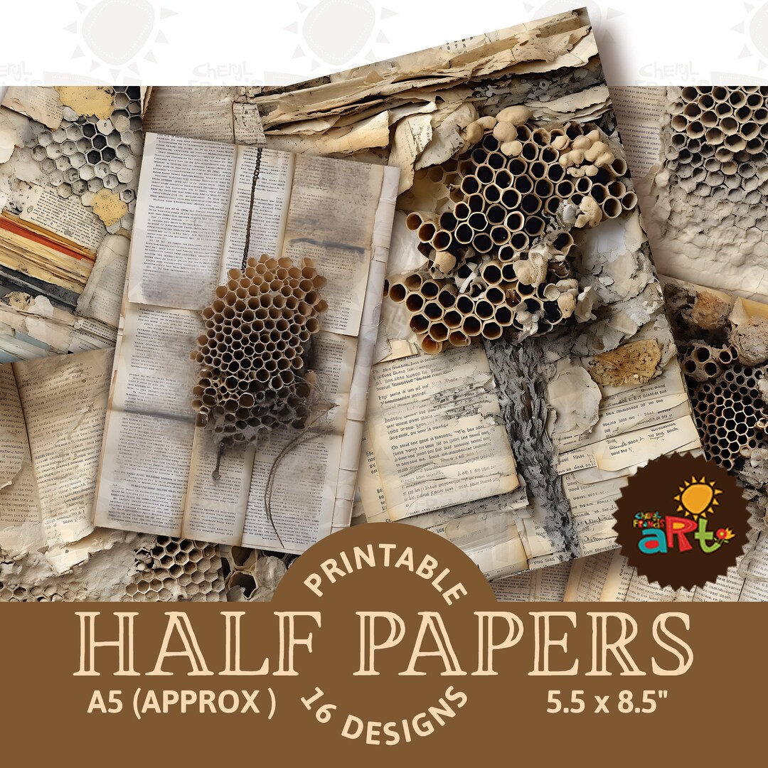 Paper Bee Hive Collage Printable Junk Journal Half Paper, Scrapbook ...