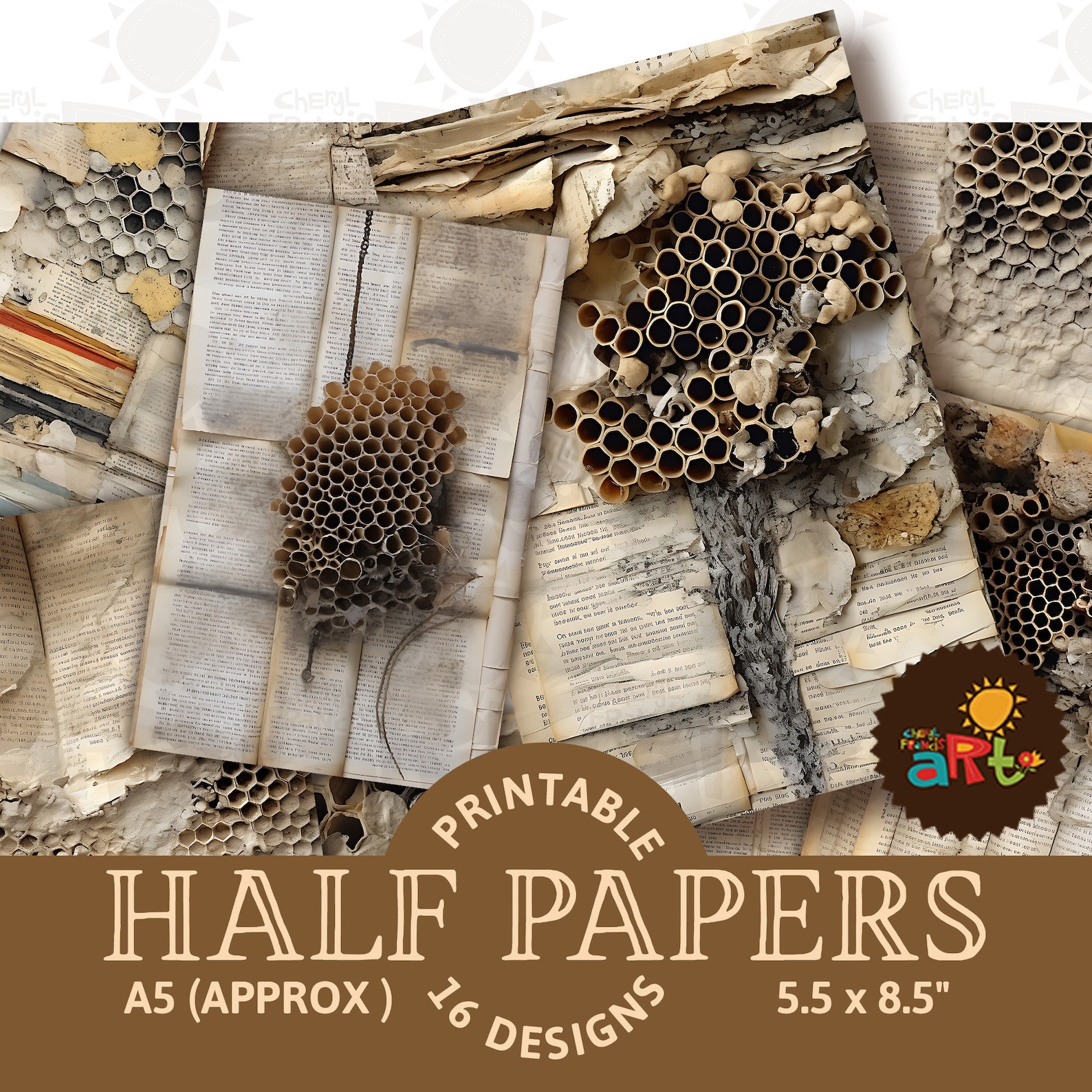 Paper Bee Hive Collage Printable Junk Journal Half Paper, Scrapbook ...
