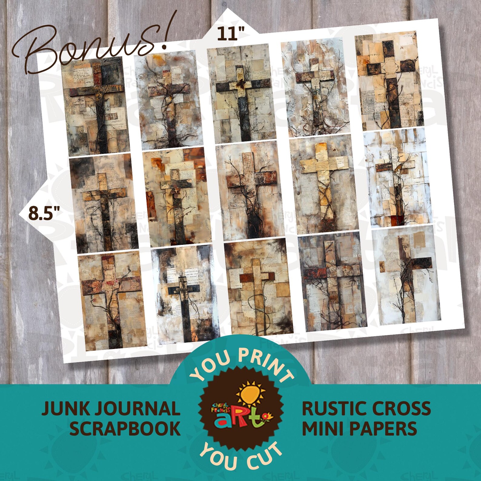 Rustic Cross on Grungy Collage Printable Junk Journal Half Paper ...