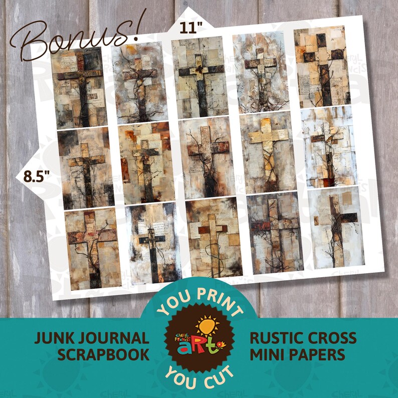 Rustic Cross on Grungy Collage Printable Junk Journal Half Paper ...