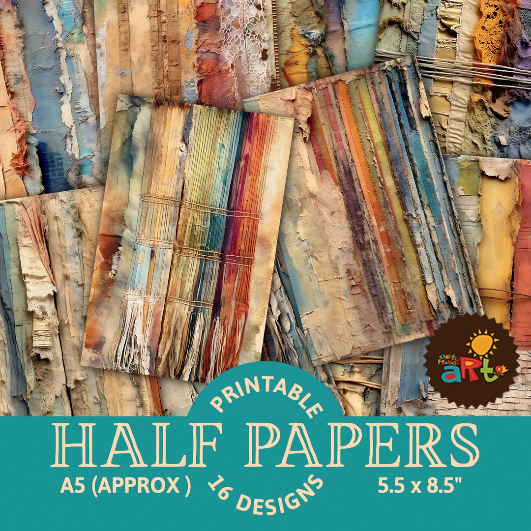 Rustic Rainbow Colored Torn Paper Collage Printable Junk Journal Half ...