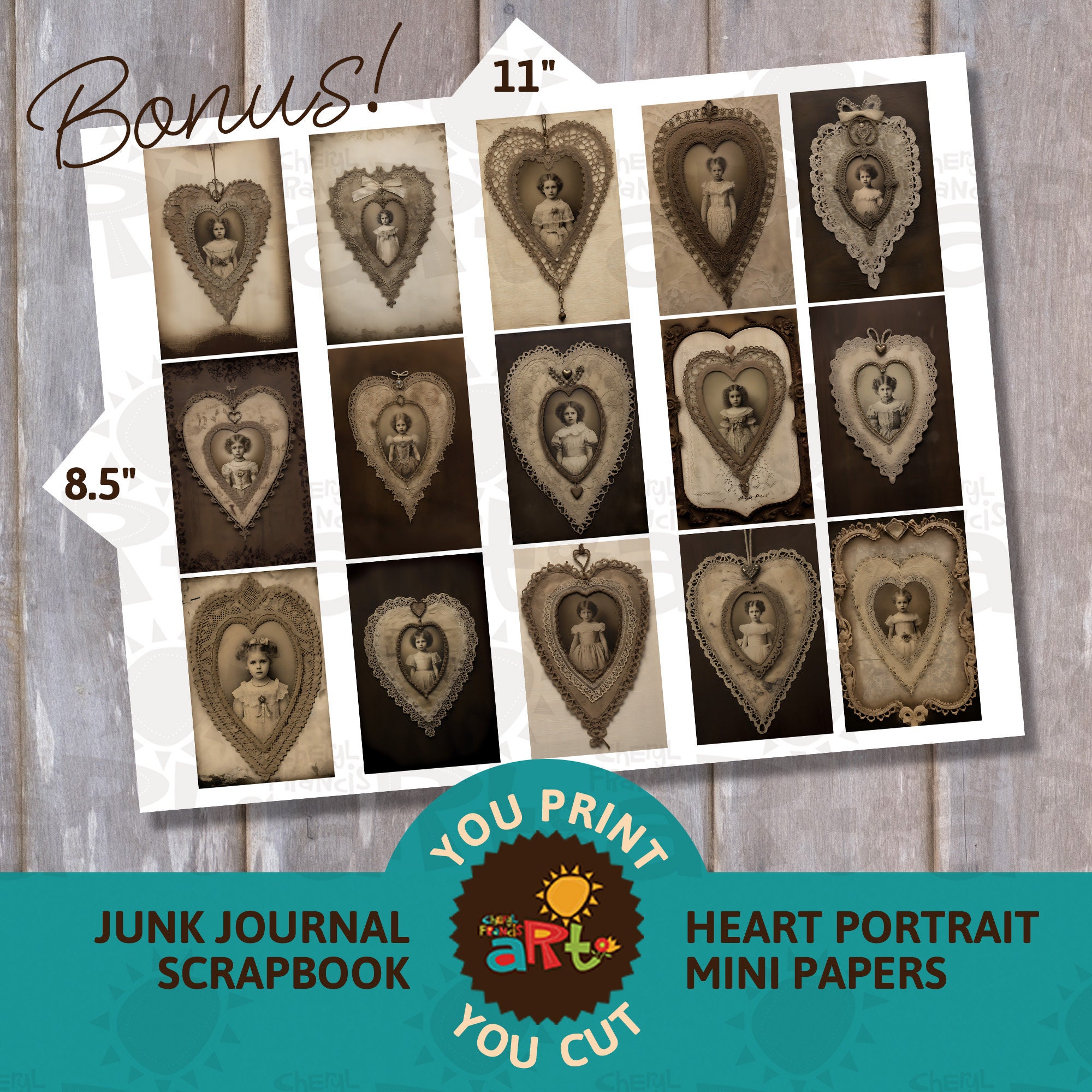 Sepia Paper Heart Photo Frame Printable Junk Journal Half Papers ...