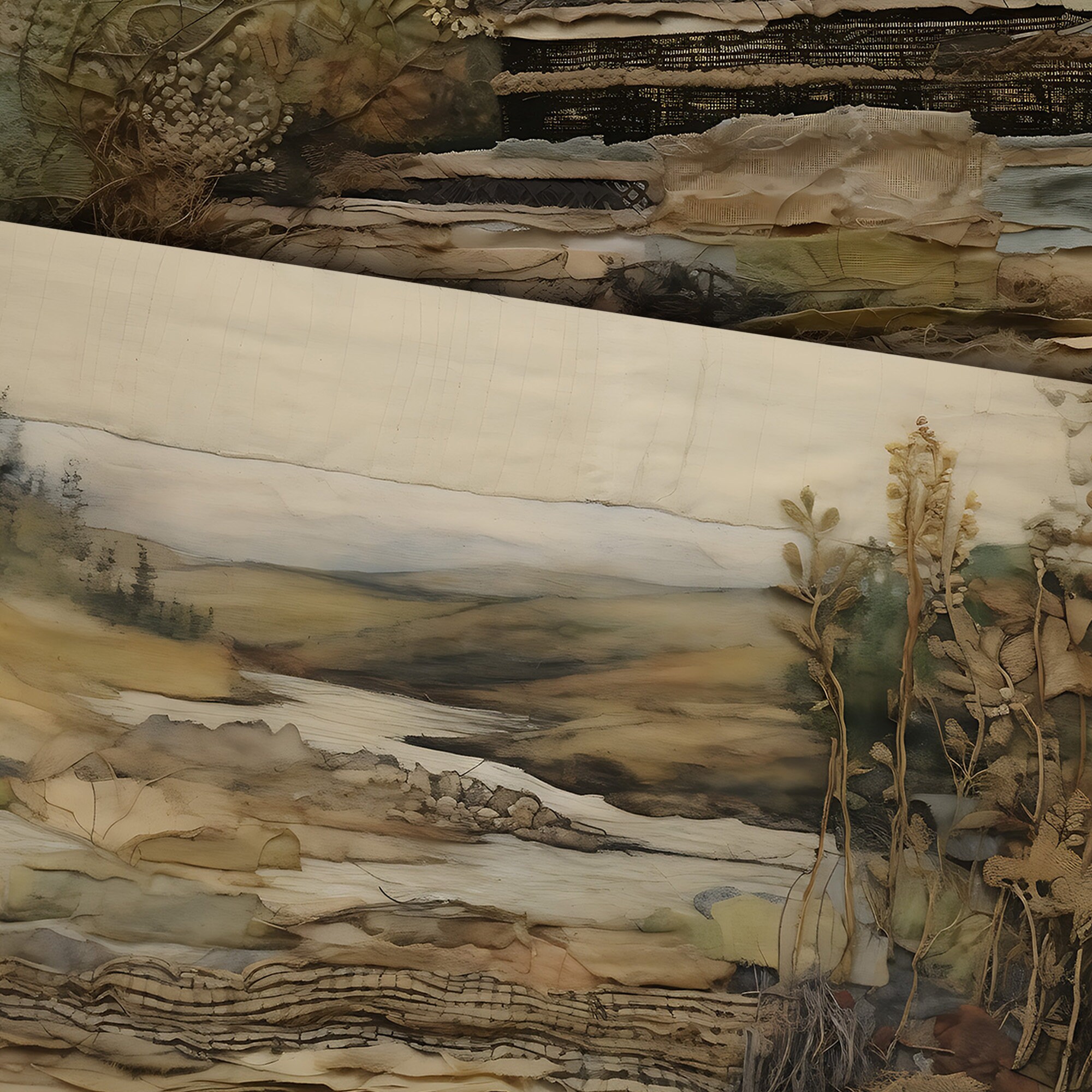 Outdoor Fiber Art Scene Textile Collage Printable Junk Journal ...