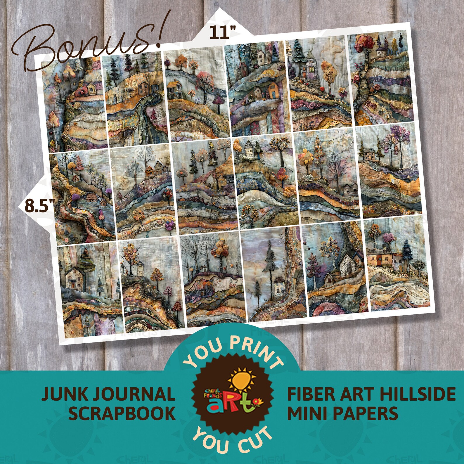 Fiber Art Stitched Hillside With House Printable Junk Journal Half ...