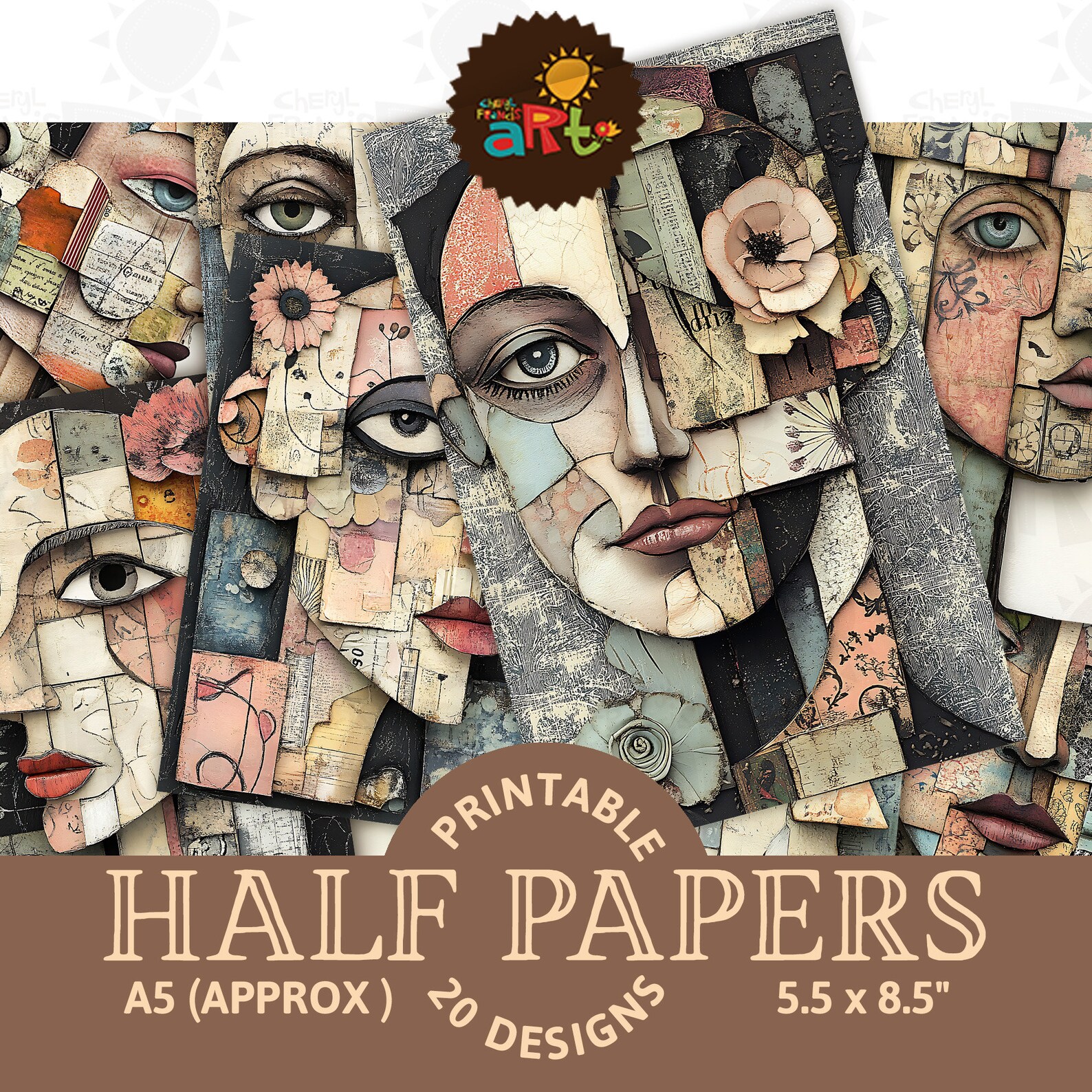 Mixed up Abstract Face Assemblage Portrait Printable Ephemera Collage ...