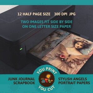 Stylish Angels Paper Collage Printable Junk Journal Half Papers ...