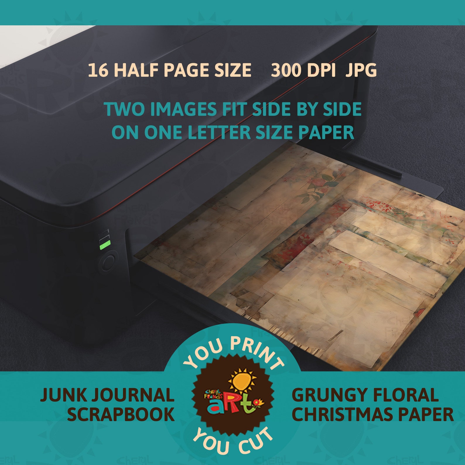 Grunge Christmas Floral Paper Collage Printable Junk Journal Half ...