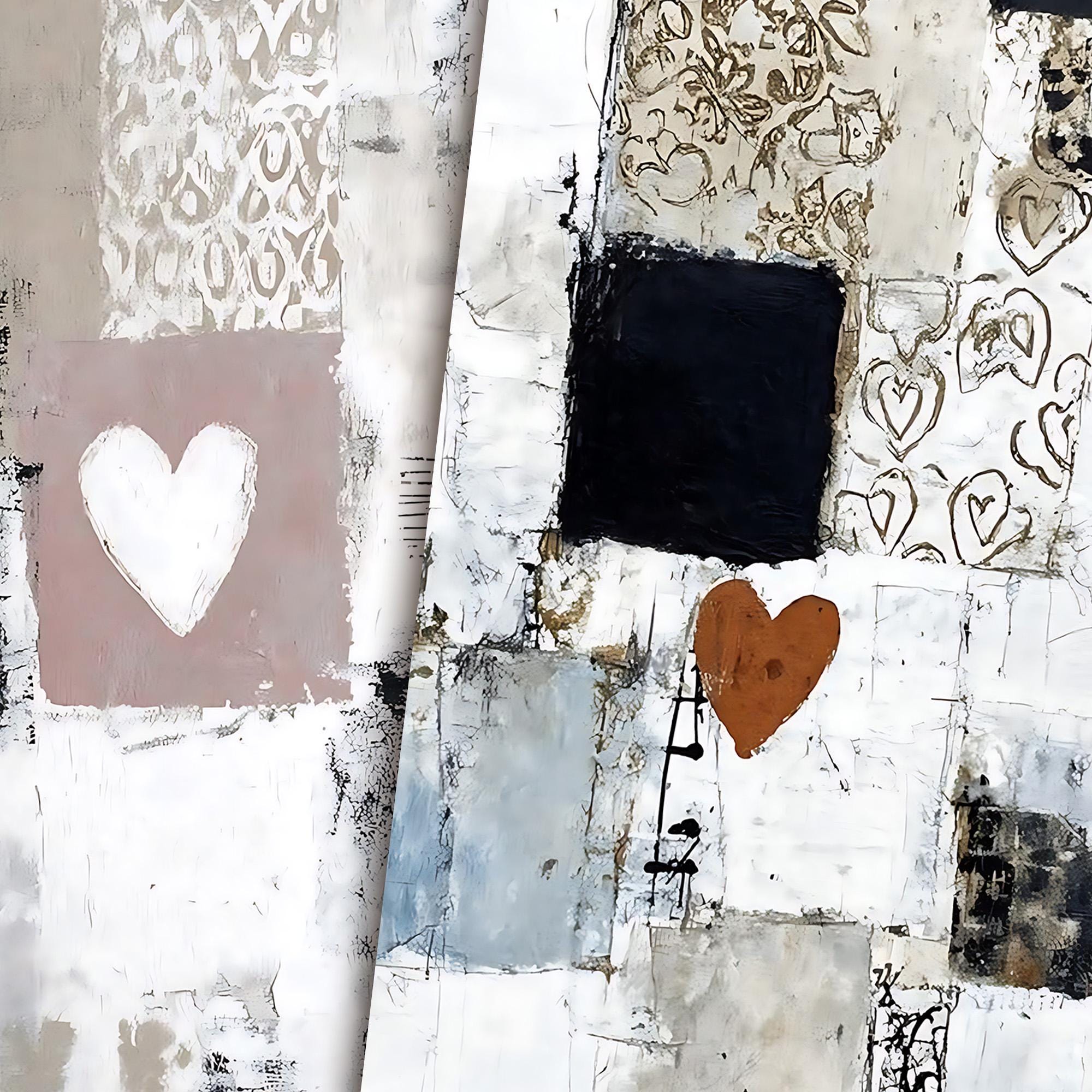 Scribbling Valentine Heart Marks Collage Printable Junk Journal Half ...