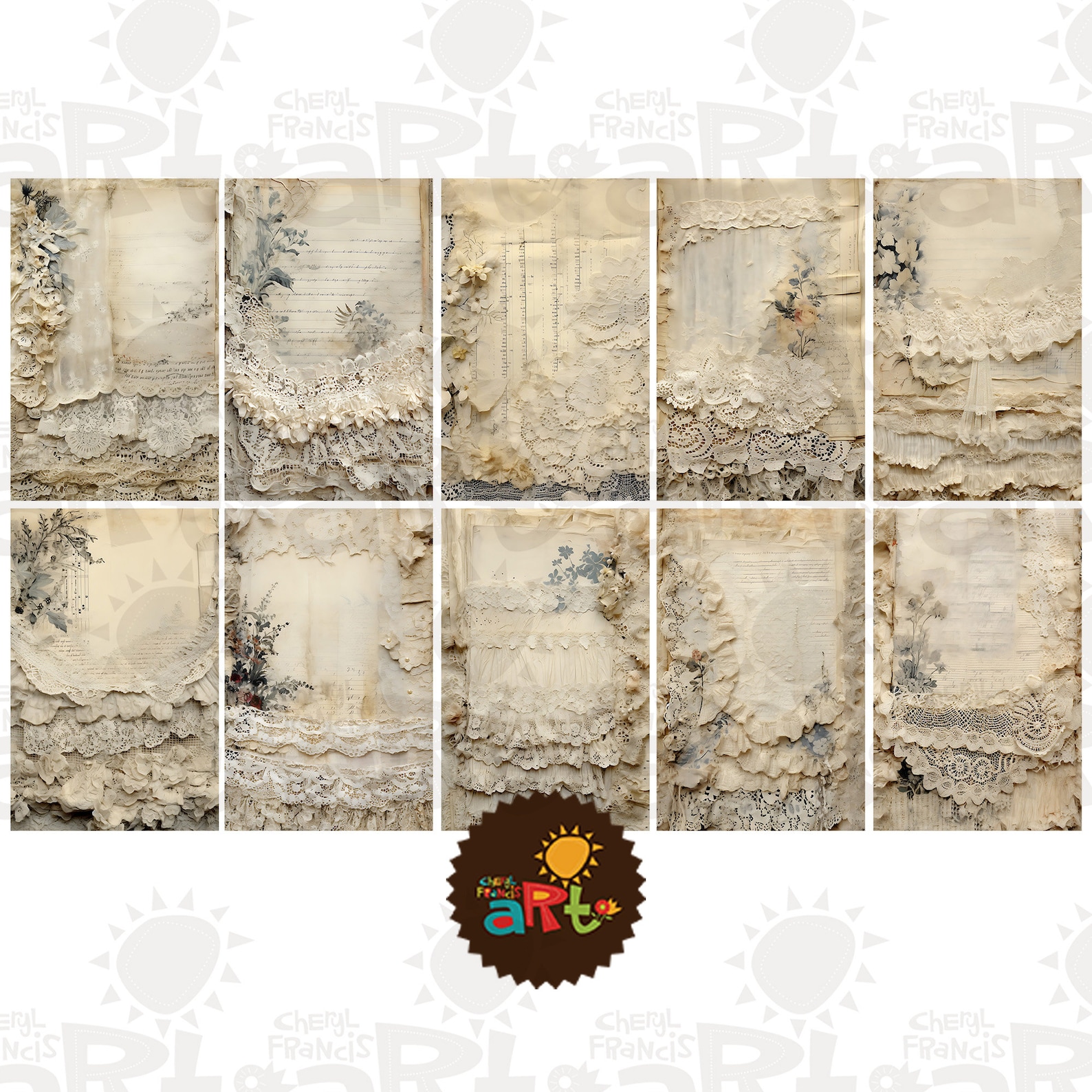 Layered Lace Paper Collage Printable Junk Journal Half Page, Scrapbook ...
