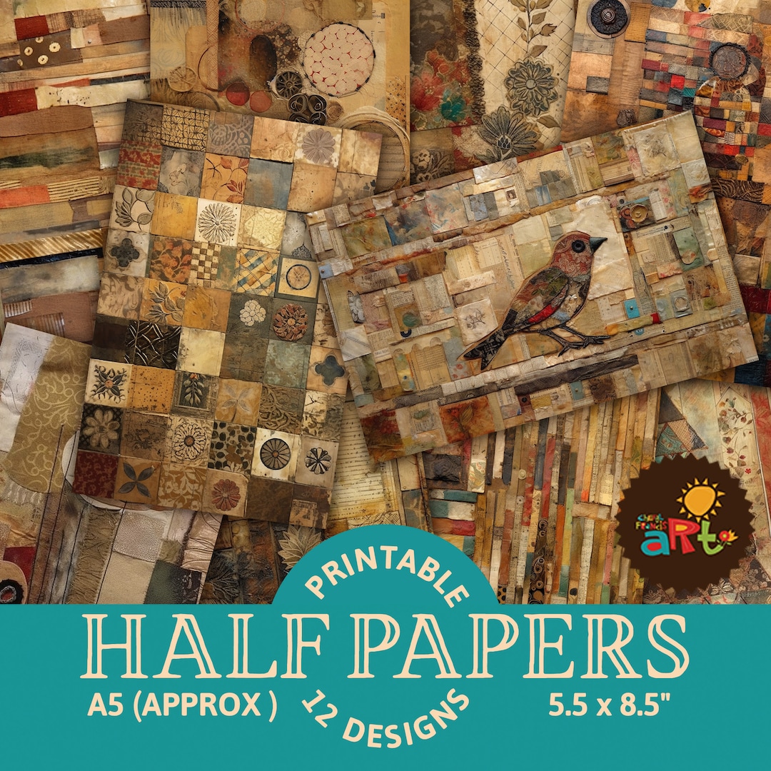 Rustic Paper Quilt, Grungy Printable Junk Journal Half Papers Scrapbook ...