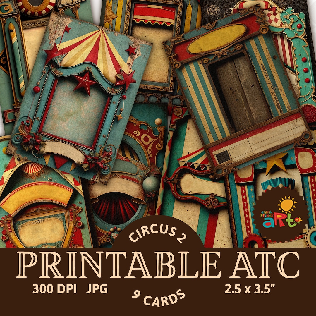 Assembled Vintage Circus Frame ATC Cards, Circus Graphic Borders Frames ...