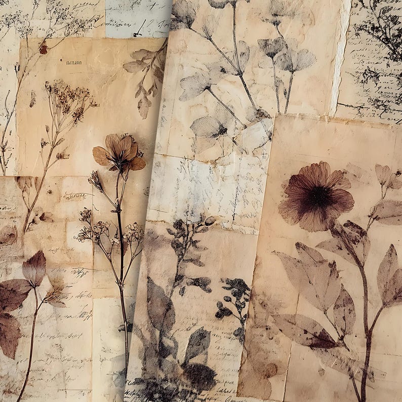 Sepia Tones Botanical Ephemera Collage Printable Junk Journal Half ...