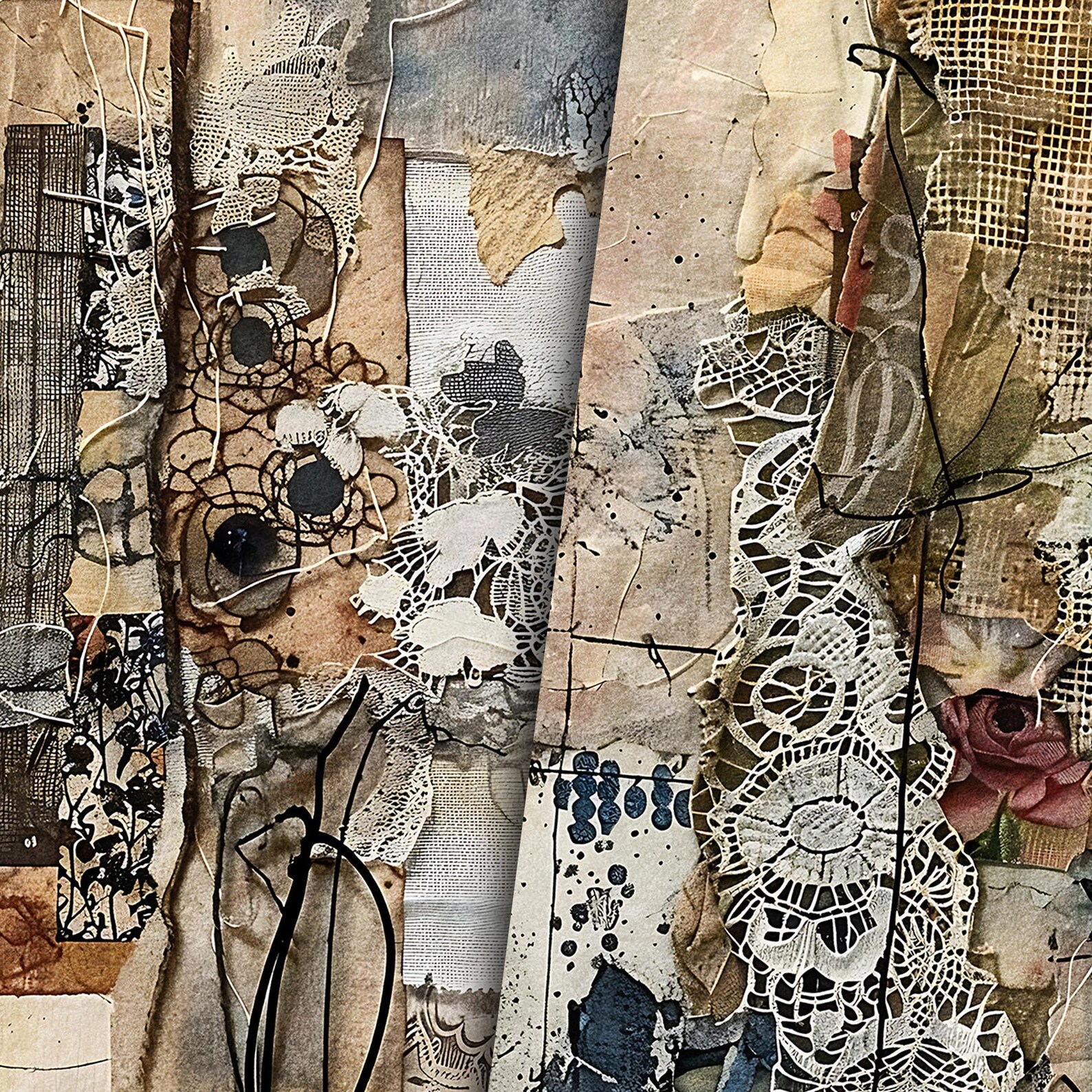 Messy Messy Textile Collage Printable Junk Journal Half Paper Rustic ...