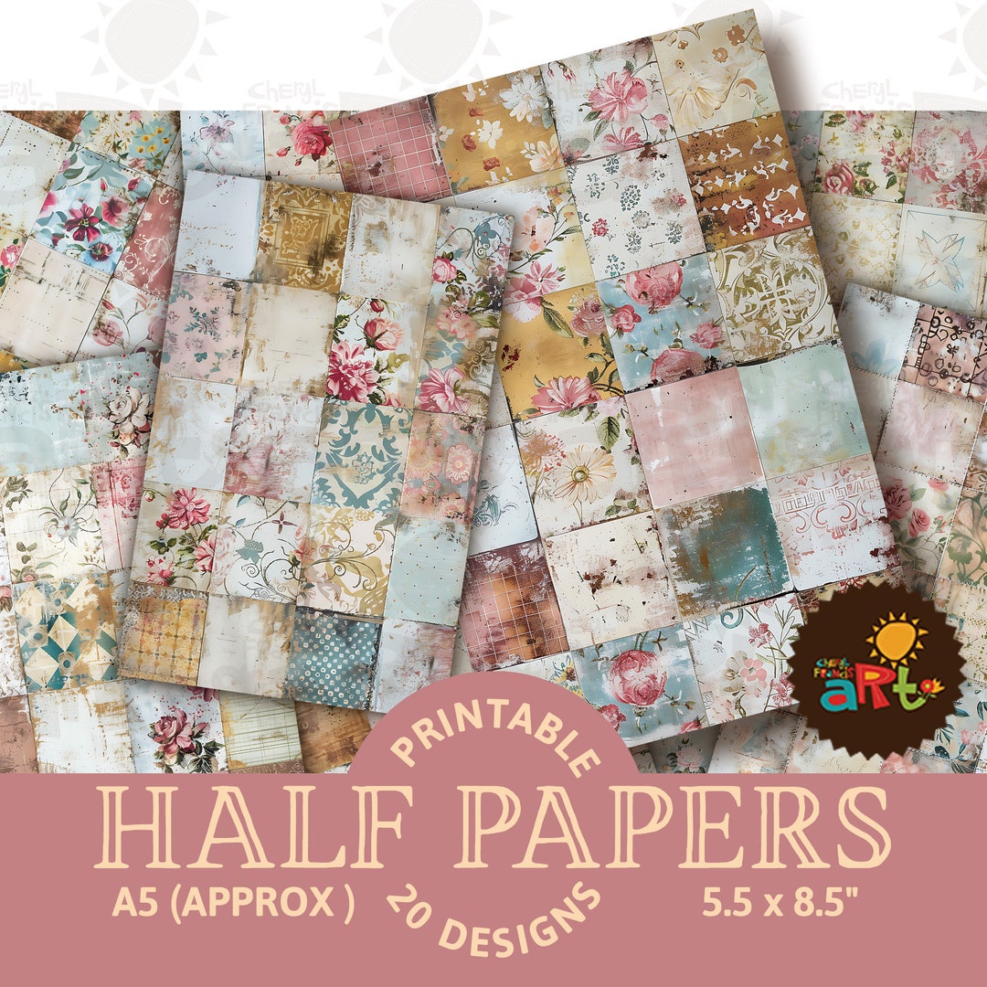 Junk Journal Half Page Printable Various Pattern Pink Patchwork Collage ...