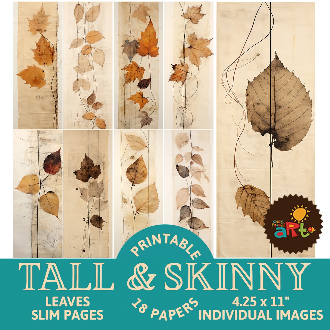 Falling Leaves Collage Printable Tall Slim Junk Journal Papers for Book ...