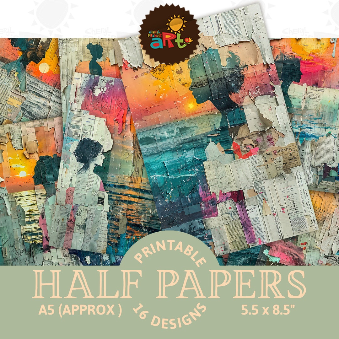 Sunset Over the Ocean Scrap Portrait Collage Printable Junk Journal ...