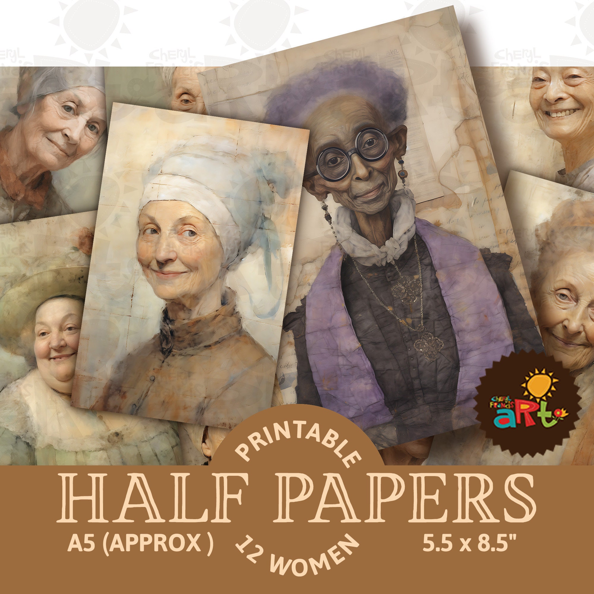 Stylized Painted Portraits of Fun Quirky Women Part 2 Collage Printable ...