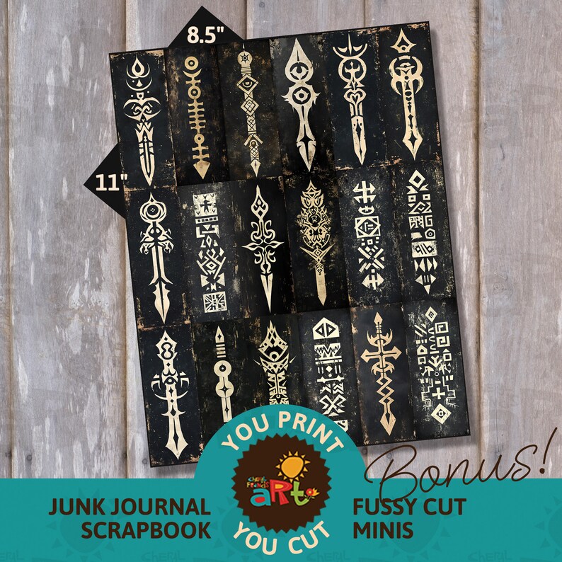 Ancient Tribal Runes Dark Printable Tall Slim Junk Journal Papers for ...