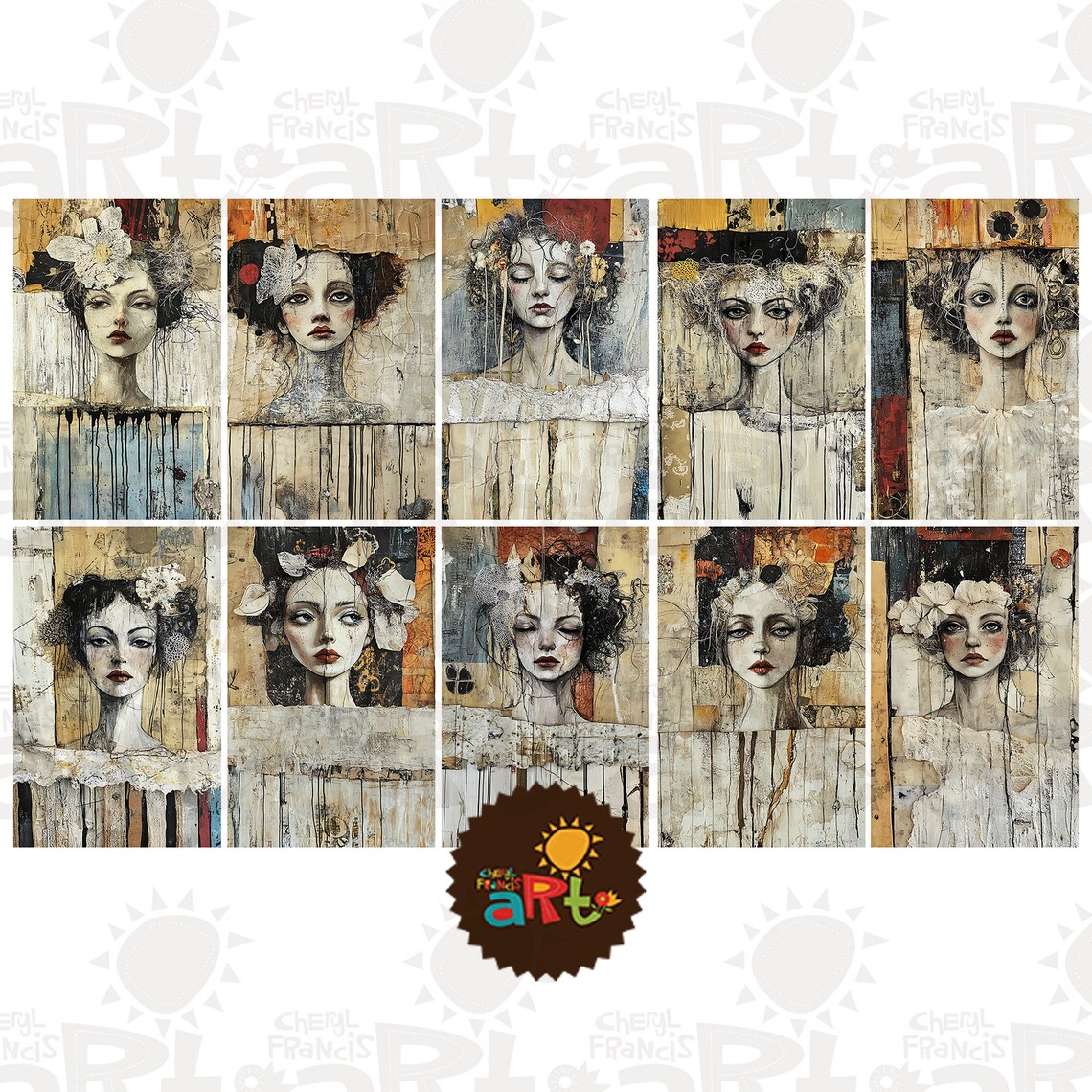Disheveled Lady Portrait Paper Craft Printable Collage Junk Journal ...