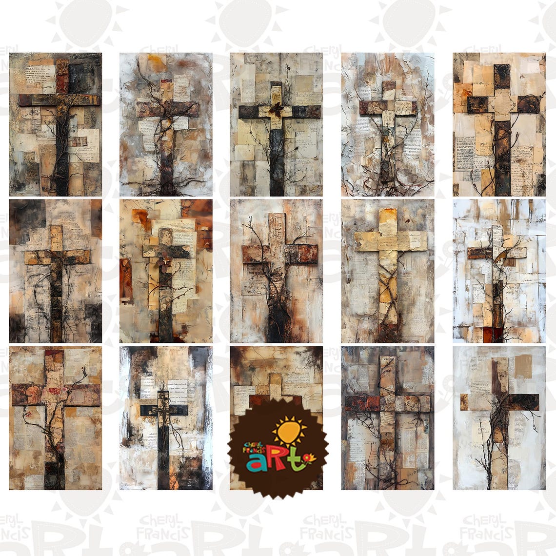 Rustic Cross on Grungy Collage Printable Junk Journal Half Paper ...