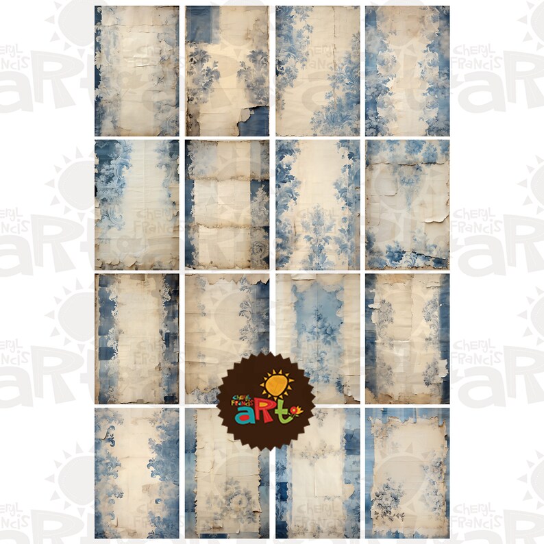 Battered Blues Scrap Collage Printable Junk Journal Half Paper ...