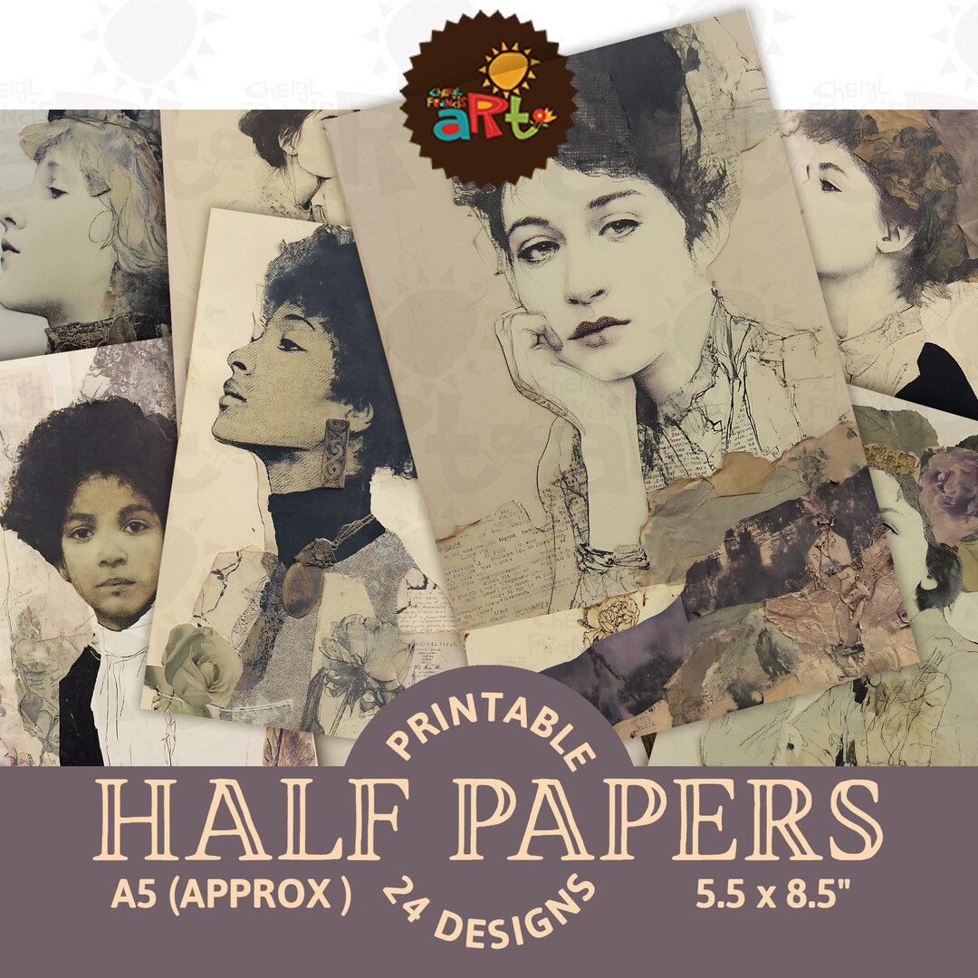 Girl and Lady Ephemera Art Collage Portrait Printable Junk Journal Half ...