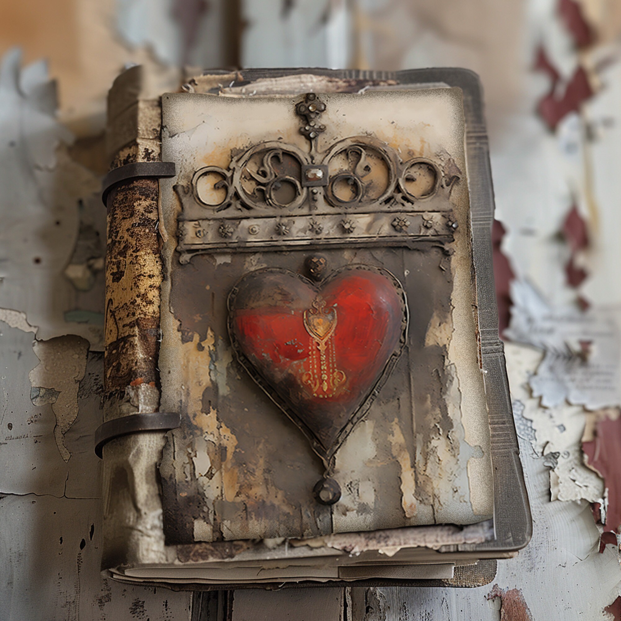 Crowned Heraldic Heart Crest Collage Printable Junk Journal Half Papers ...