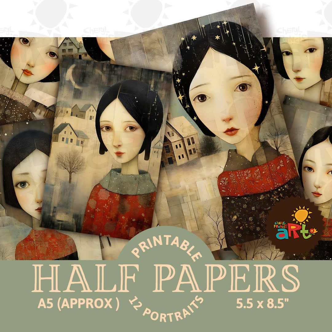 Winter Scene Portrait of a Unique Girl Collage Printable Junk Journal ...