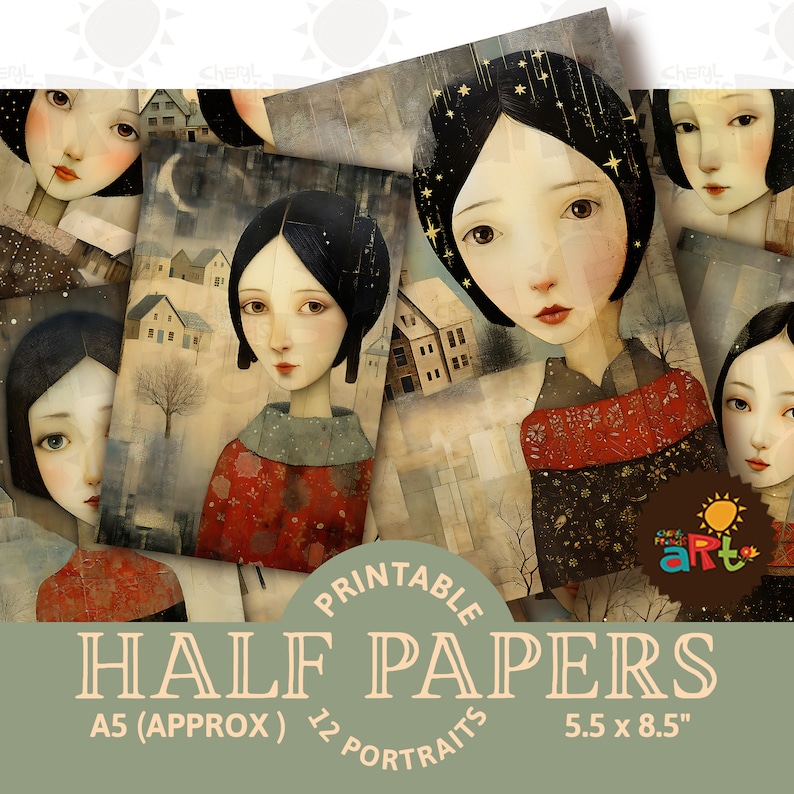 Winter Scene Portrait of a Unique Girl Collage Printable Junk Journal ...