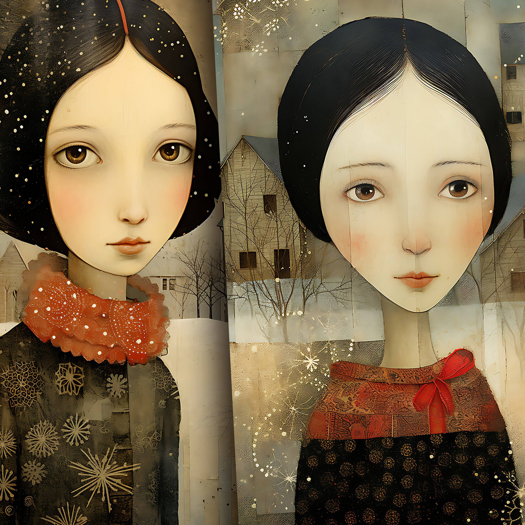 Winter Scene Portrait of a Unique Girl Collage Printable Junk Journal ...