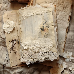 Layered Lace Paper Collage Printable Junk Journal Half Page, Scrapbook ...