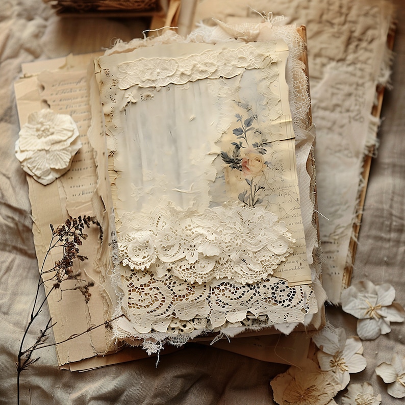 Layered Lace Paper Collage Printable Junk Journal Half Page, Scrapbook ...